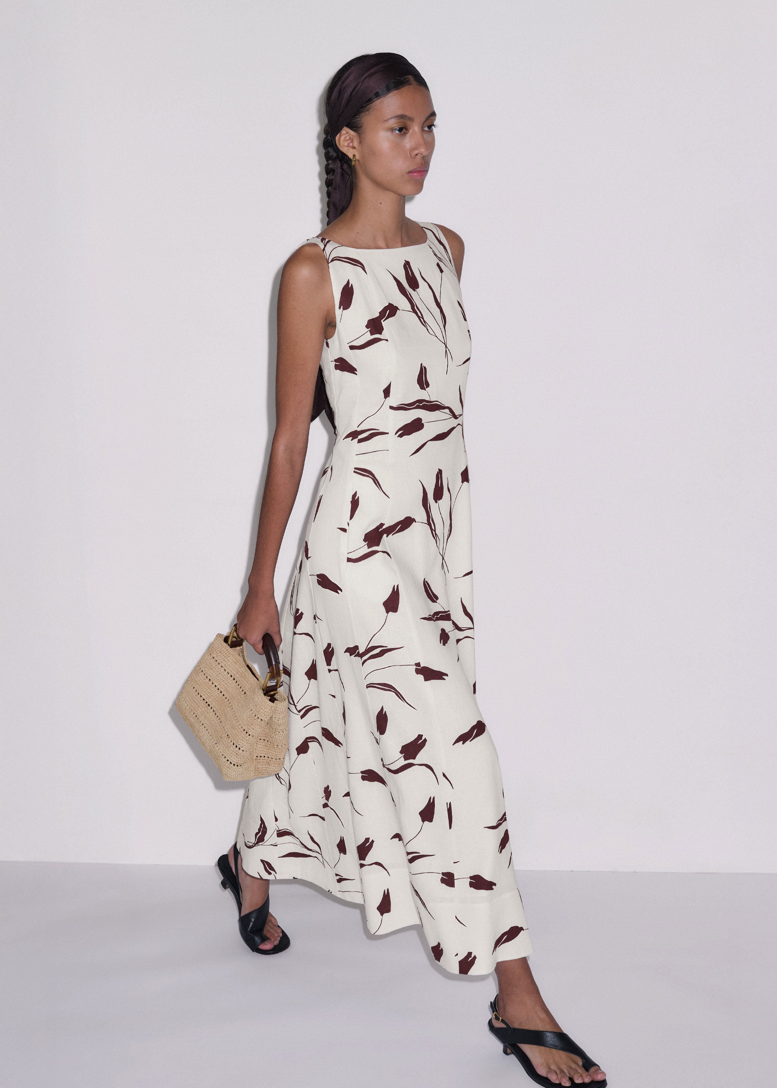 ME+EM Crease-Less Linen Modern Tulips Print Maxi Dress